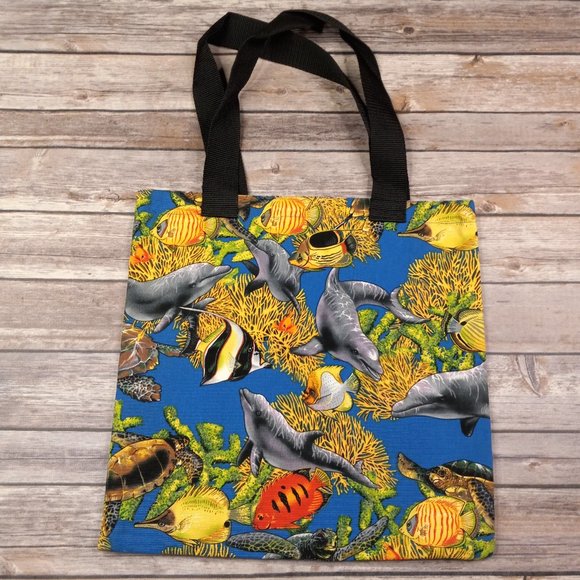 Hand Crafted | Bags | Sea Life Tote Bag Dolphin Turtle Fish Coral 4 X ...